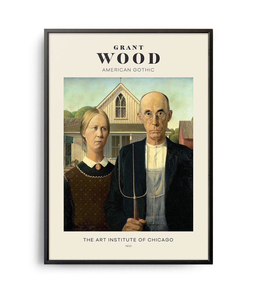 Mid-century modern Grant Wood American Gothic poster - Weekend Concept