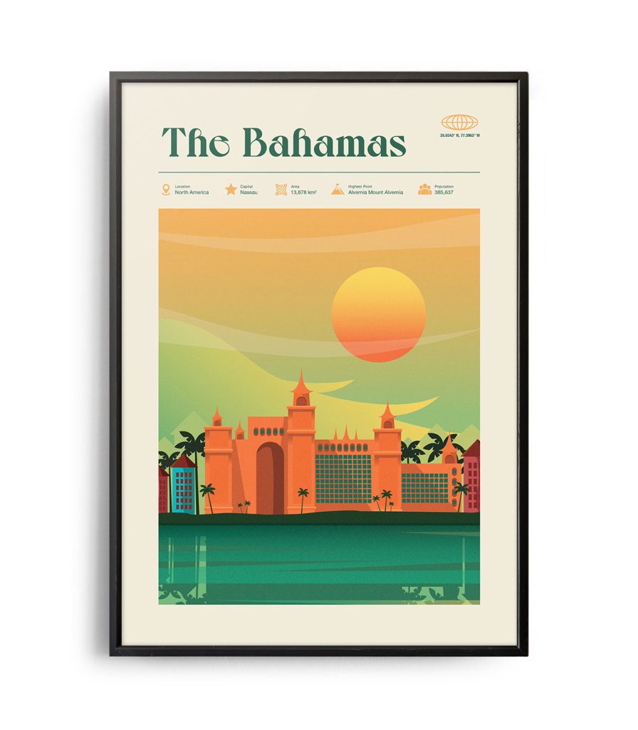 Mid-century modern The Bahamas retro travel poster - Weekend Concept
