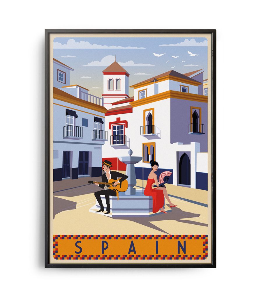 Retro art deco Spain travel poster - Weekend Poster