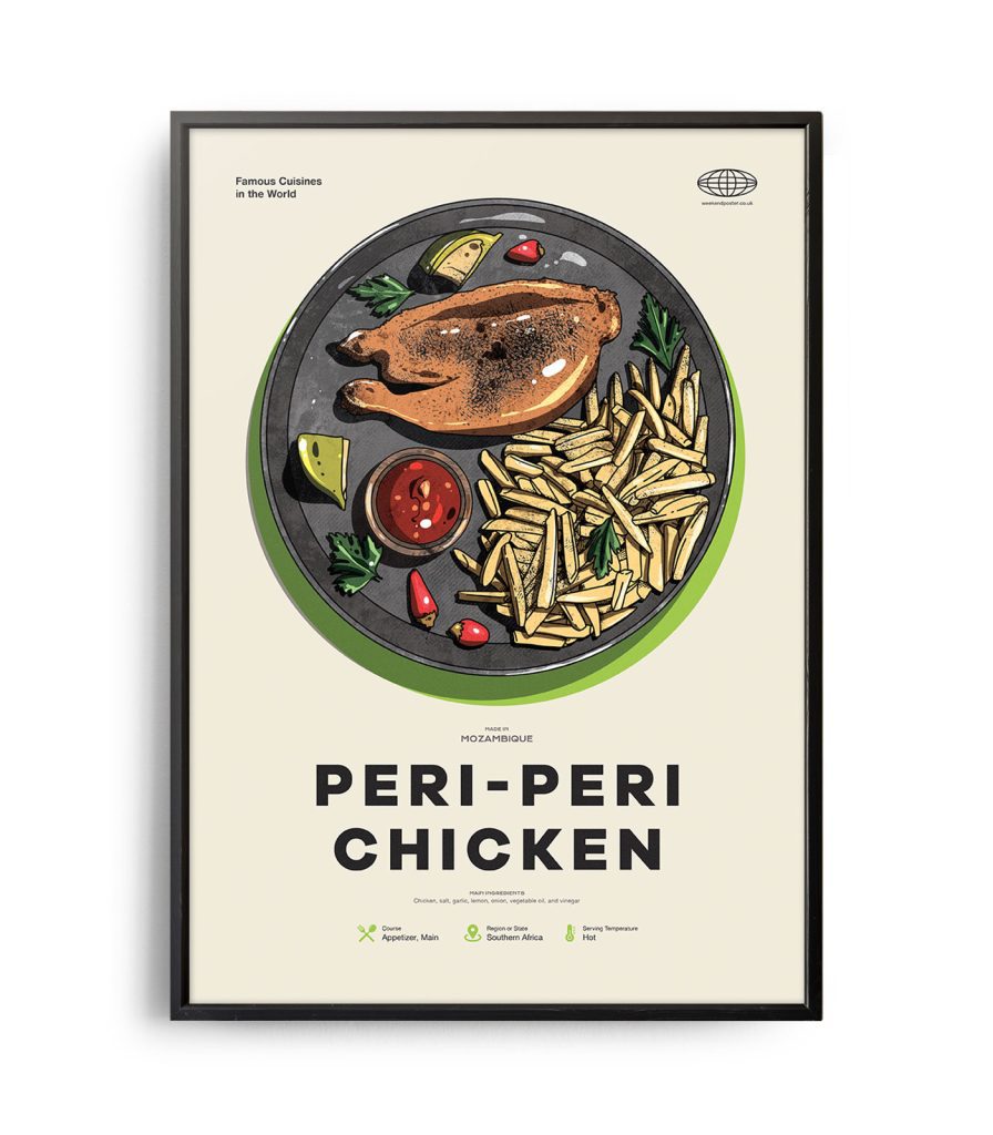 Mid-century modern Peri-Peri Chicken recipe poster - Weekend Concept