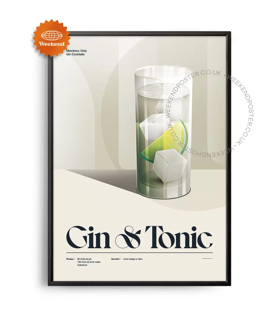 Mid-century retro Gin & Tonic Cocktail poster - Weekend Poster