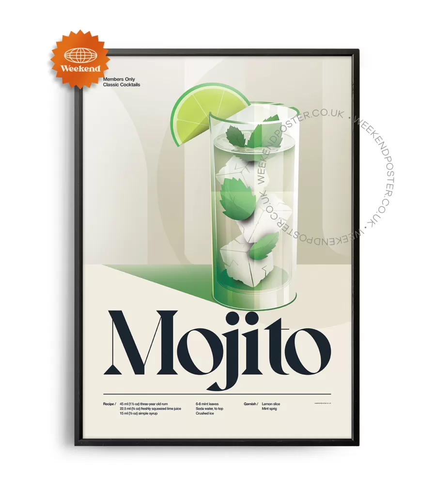 Mid-century retro Mojito Cocktail poster - Weekend Concept