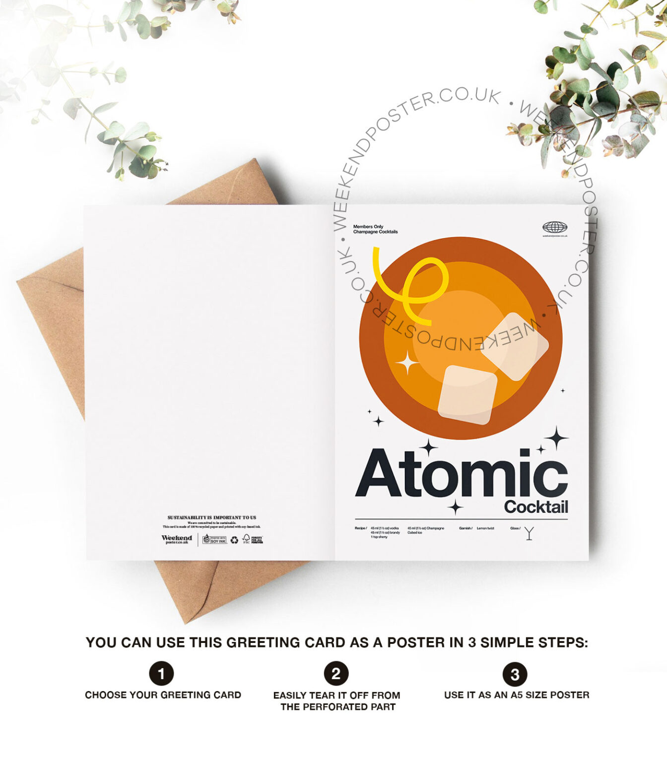 Mid-century modern Atomic Cocktail greeting card - Weekend Concept