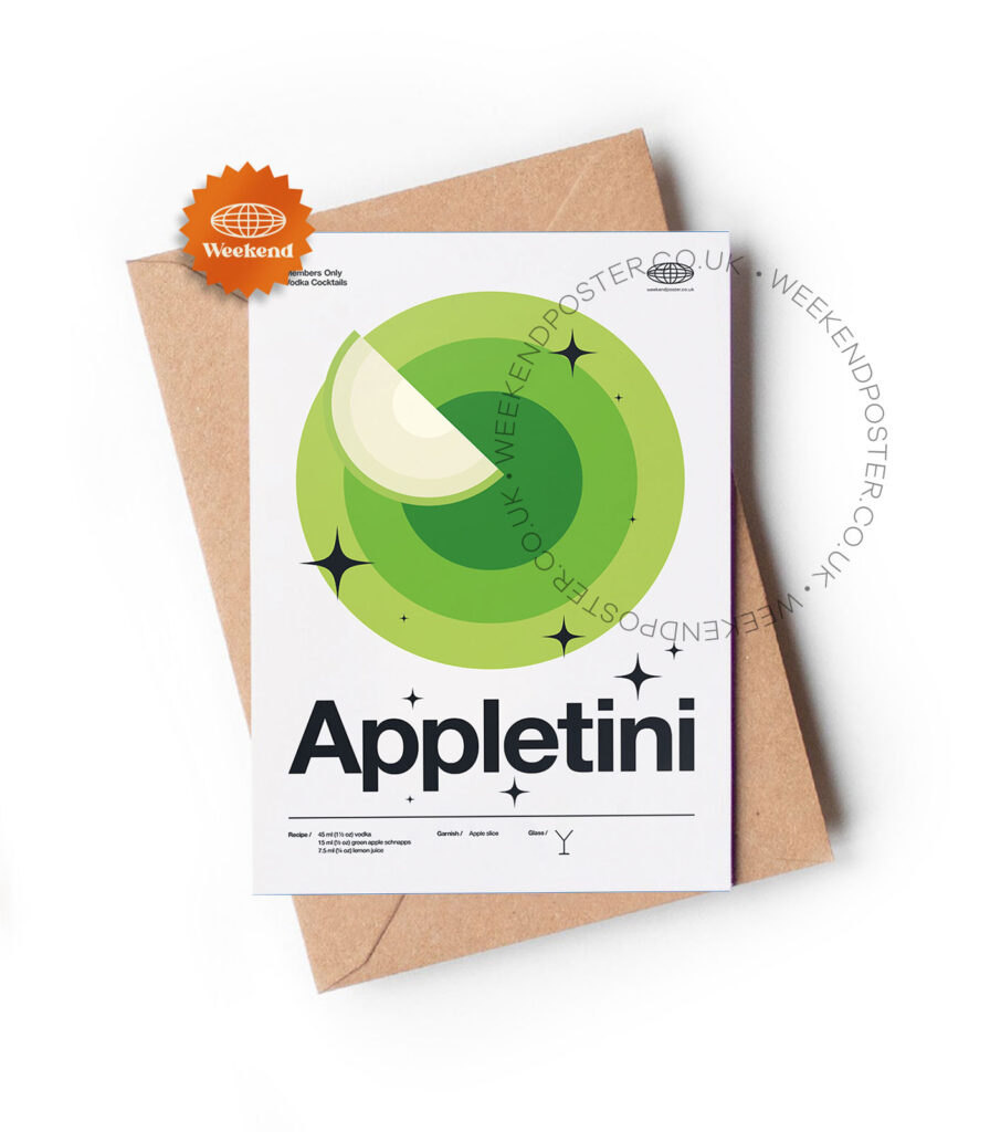 Mid-century modern Appletini Cocktail greeting card - Weekend Concept