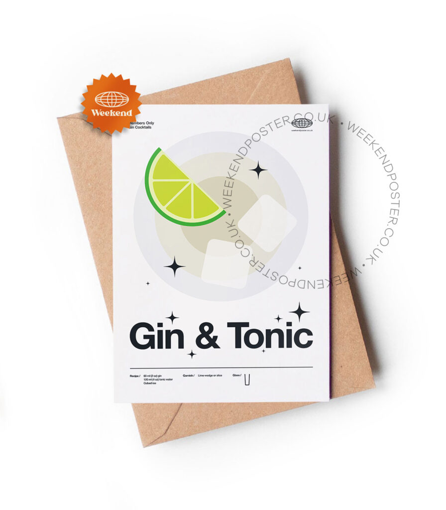 Mid-century modern Gin & Tonic Cocktail greeting card - Weekend Concept