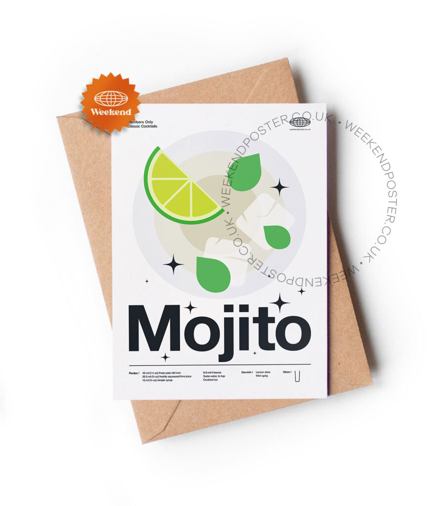 Mid-century modern Mojito Cocktail greeting card - Weekend Concept