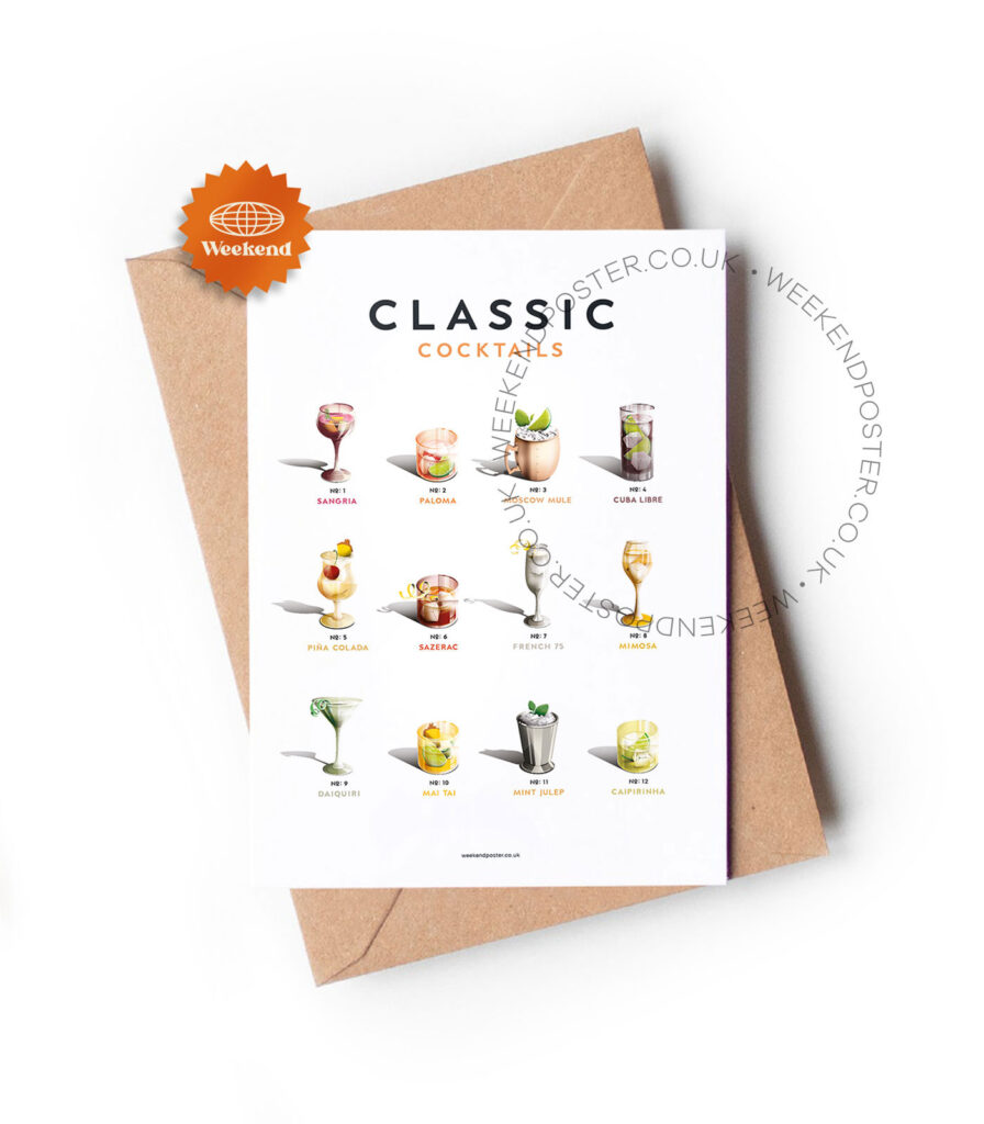 Mid-century retro Classic Cocktails Guide greeting card - Weekend Concept